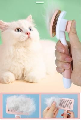 China Pink Dog Self Cleaning Pet Grooming Brush Automatic Cat Hair Removal Comb for sale
