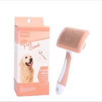 China Pink Dog Self Cleaning Pet Grooming Brush Automatic Cat Hair Removal Comb for sale