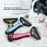 China Custom Self Cleaning Cat Brush Red Blue Dog Hair Remover Comb for sale