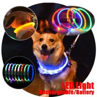 China Adjustable LED Dog Collars USB Rechargeable Flashing Glowing Dog Collar for sale