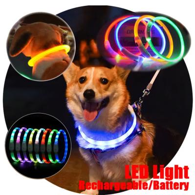 China Training Leather Dog Collars Colorful LED Flashing Puppy Collar for sale