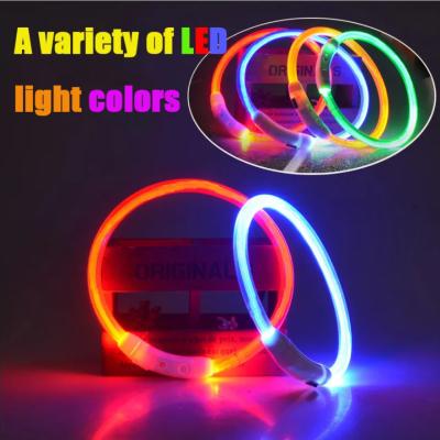 China Adjustable LED Dog Collars USB Rechargeable Flashing Glowing Dog Collar for sale