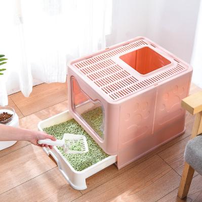 China Pet Cleaning Cat Litter Box Automatic  Plastic Large Space Closed  Cat Litter Trays for sale