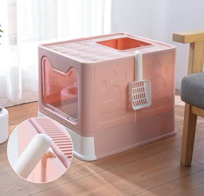 China Splash Proof Large Cat Toilet Foldable Litter Box With Lid Top Entrance for sale