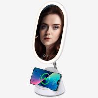 China LED Lighted Makeup Mirror 8.27 Inch 72 LED Beads Dimmable 3 Color Temperatures Wireless Charging for sale
