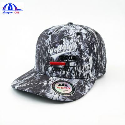 China Custom Black & White Splatter Graffiti Flat Brim Snapback Hat with 3D Embroidered Sporty Baseball Caps Outdoor Casquette Hats for sale