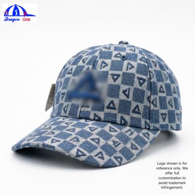 China Individuelle Blue-Grey Checkerboard Pattern Dad Hat Bold Embroidered All-Over Print Twill Sporty Arched Bill Vintage Style for sale