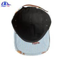 China Luxury Striped 5-Panel Camp Cap with Full-Body Cartoon Print Leather Strap Vintage Washed Flat Brim Baseball Hat Bulk Supplier for sale