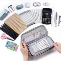 China Large Canvas Pencil Case 9x4.3x2.4in 5 Compartment Zipper Pouch for Adults Stationery Organizer for sale