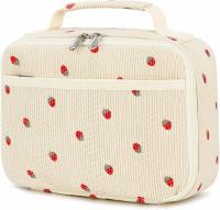 China Bluboon Corduroy Insulated Lunch Bag 8.7x6.3x7.5 Inch Strawberry Beige School Tote Cooler for sale