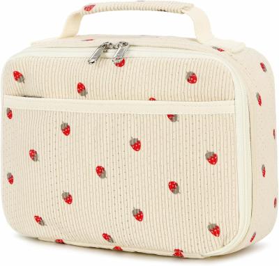 China Bluboon Corduroy Insulated Lunch Bag 8.7x6.3x7.5 Inch Strawberry Beige School Tote Cooler for sale