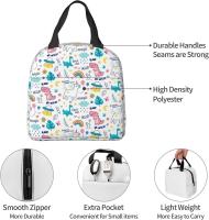 China Colorful Doodle Animals Unicorn Dinosaur UFO Reusable Insulated Lunch Bag 22x20x13 cm Waterproof Tote Box for sale