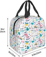 China Colorful Doodle Animals Unicorn Dinosaur UFO Reusable Insulated Lunch Bag 22x20x13 cm Waterproof Tote Box for sale