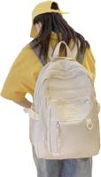 China Kids Backpack for School Cute Aesthetic Beige Backpack Girls Student Bookbag Women Travel Lightweight Nylon 12.2x7.0x16.9 Inch for sale