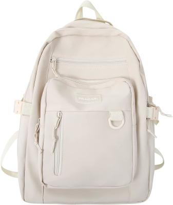 China Kids Backpack for School Cute Aesthetic Beige Backpack Girls Student Bookbag Women Travel Lightweight Nylon 12.2x7.0x16.9 Inch for sale