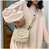 China Kawaii Corduroy Crossbody Bag 17x6x15cm Adjustable Strap Cute Purse for Women for sale