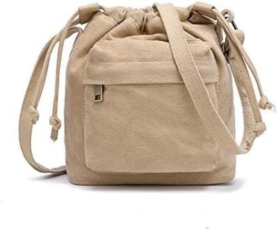 China Women Canvas Crossbody Bucket Bag 7.48x9.45x4.33 Inch Adjustable Strap Drawstring Purse for sale