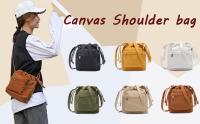 China Women Canvas Crossbody Bucket Bag 7.48x9.45x4.33 Inch Adjustable Strap Drawstring Purse for sale