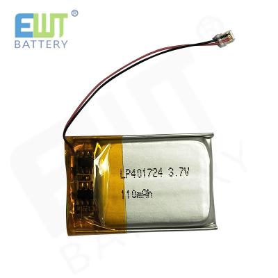 China Silver Lithium Ion Polymer Battery LP401724 3.7V 110mAh for Dependable and Superior Performance for sale
