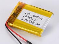 China LP362227 3.7V 240mAh Lithium Polymer Battery with High Energy Density 150-200 Wh/kg and Maximum Discharge Current 0.35A for sale