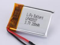 China High Energy Density LP402027 3.7V 200MAH Lithium Polymer Rechargeable Battery for High Rate Applications 12 Months Guarantee for sale