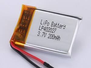 China High Energy Density LP402027 3.7V 200MAH Lithium Polymer Rechargeable Battery for High Rate Applications 12 Months Guarantee for sale