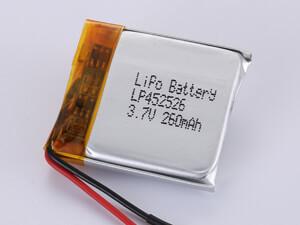 China 3.7V LP452526 260MAH Long-Lasting Li-ion Polymer Battery Energy Density 150-200 Wh/kg Discharging Temperature -20°C To 60°C for sale