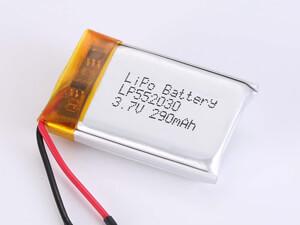 China 500 Cycles Cycle Life Prismatic LP552030 3.7V 290MAH Lithium Polymer Battery for Drones -10C -65C for sale
