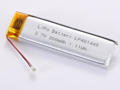 China LP481449 3.7V 300MAH JST Discharge Connector High Capacity LiPo Pack for Professional Applications -20 To 45 Degrees Celsius for sale