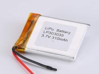China 3.7V Charging Voltage LP303035 310MAH JST Discharge Connector Lithium Polymer Rechargeable Battery for Applications for sale