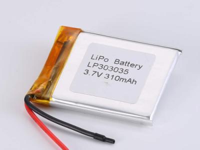 China 3.7V Charging Voltage LP303035 310MAH JST Discharge Connector Lithium Polymer Rechargeable Battery for Applications for sale
