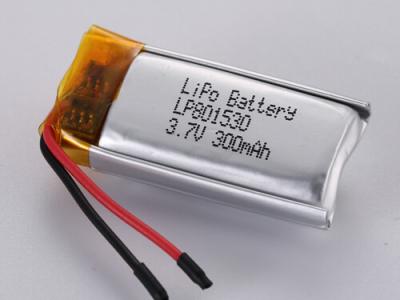 China LP801530 3.7V 300MAH Lithium Polymer Rechargeable Battery for -20 To 60 Degrees Celsius Discharge Temperature and Capacity for sale