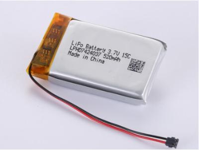China Long-Lasting Power Silver Lithium Polymer Battery LPHD7424037 3.7V 520MAH with PCB Protection for sale