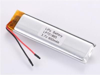 China JST Connector LP701865 3.7V 800MHA ROHS Certified Lithium Polymer Battery For High Performance And Efficiency for sale