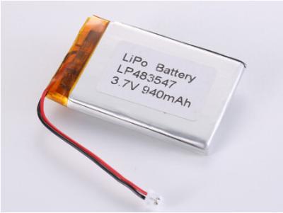 China LP483547 3.7V 940MAH Lithium Polymer Battery with ROHS Certification and Wide Temperature Range for sale