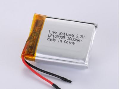 China LP103035 3.7V 1000mah li ion battery manufacturers , Soft Pack Lithium Polymer Rechargeable Battery Overdischarge Protection for sale