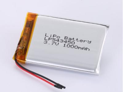 China LP543450 3.7V 1000MAH Li Ion Battery A Grade for Button Applications RoHS Certified and 1C Peak Discharge Rate for sale