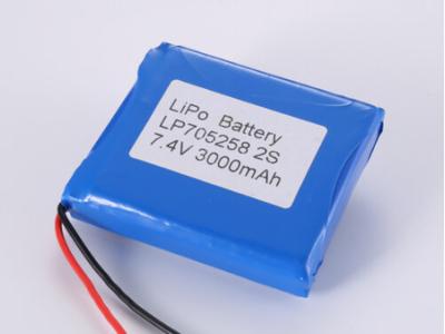 China Durable LP705258 7.4V 3000MAH Lithium Polymer Battery with Storage Type Rechargeable and Powerful for sale