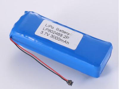 China LP802468 3.7V 3000MAH Lithium Polymer Battery for Energy Storage Overcharge Protection JST/Customized for sale