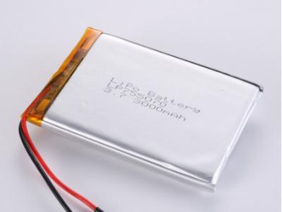 China LP755070 3.7V 3000MAH Lithium Polymer Battery Manufacturers with CC/CV Charge Method and JST/Customized Connector Type for sale