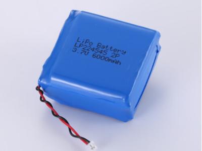 China LP224545 3.7V 6000MAH Li Ion Battery Manufacturers High Capacity LiPo Pack with 500 Cycles Cycle Life in -20°C to 60°C for sale