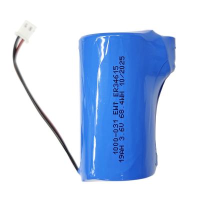 China EWT ER34615 3.6V 19Ah Cylindrical Lithium LiSOCl2 Battery with Wire Leads for Electricity Meters & Home Appliances for sale