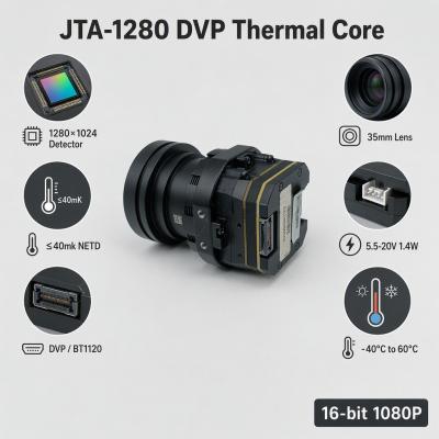 China JTA-1280 1280×1024 Uncooled VOx Thermal Core Module DVP BT1120 Output 35mm Lens ≤40mk NETD Shutterless 5.5-20V 1.4W OEM Core for Surveillance Machine Vision Camera Systems for sale