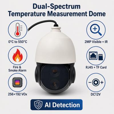 China 2MP Visible + 256×192 VOx Dual-Spectrum Temperature Measurement PTZ Dome Camera 0°C-550°C Fire & Smoke Detection Alarm IP Camera -20°C to 60°C DC12V RJ45 Indoor Outdoor Wall Ceiling Bracket Mount for sale