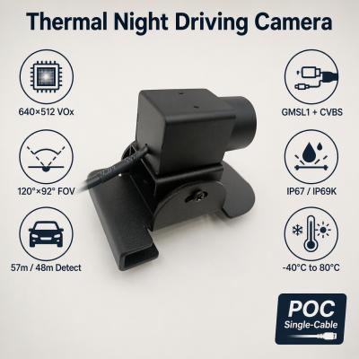 China JSCZ640 640×512 VOx Uncooled Thermal Vehicle Night-Vision Camera GMSL1 CVBS POC 4.1mm 120°×92° ≤40mK IP67 IP69K -40°C to 80°C 12V ADAS Automotive Infrared Driving Camera for sale