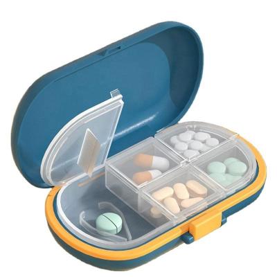 China Small Travel Pill Cutter Moisture Proof Pill Box 4 Compartments Pill Splitter 10x6x2.5cm for sale