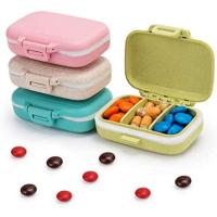 China Portable 3 Compartment Pill Box Organizer Food Grade Plastic Wheat Straw Travel Medicine Case 8x6.4x2.1cm for sale