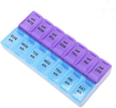 China Weekly Pill Organizer 7 Day 2 Times a Day Large Medicine Box Food Grade Plastic Pill Container for sale