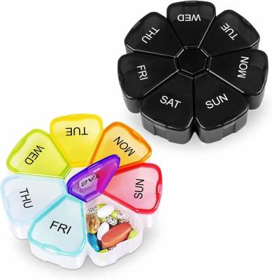 China Weekly Large Pill Organizer 7 Day Round Colorful Pill Box with 7 Compartments Pill Case for sale