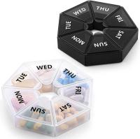 China Weekly Pill Organizer 7 Day Round Pill Box Portable Medicine Planner Small Case 7 Compartments for sale